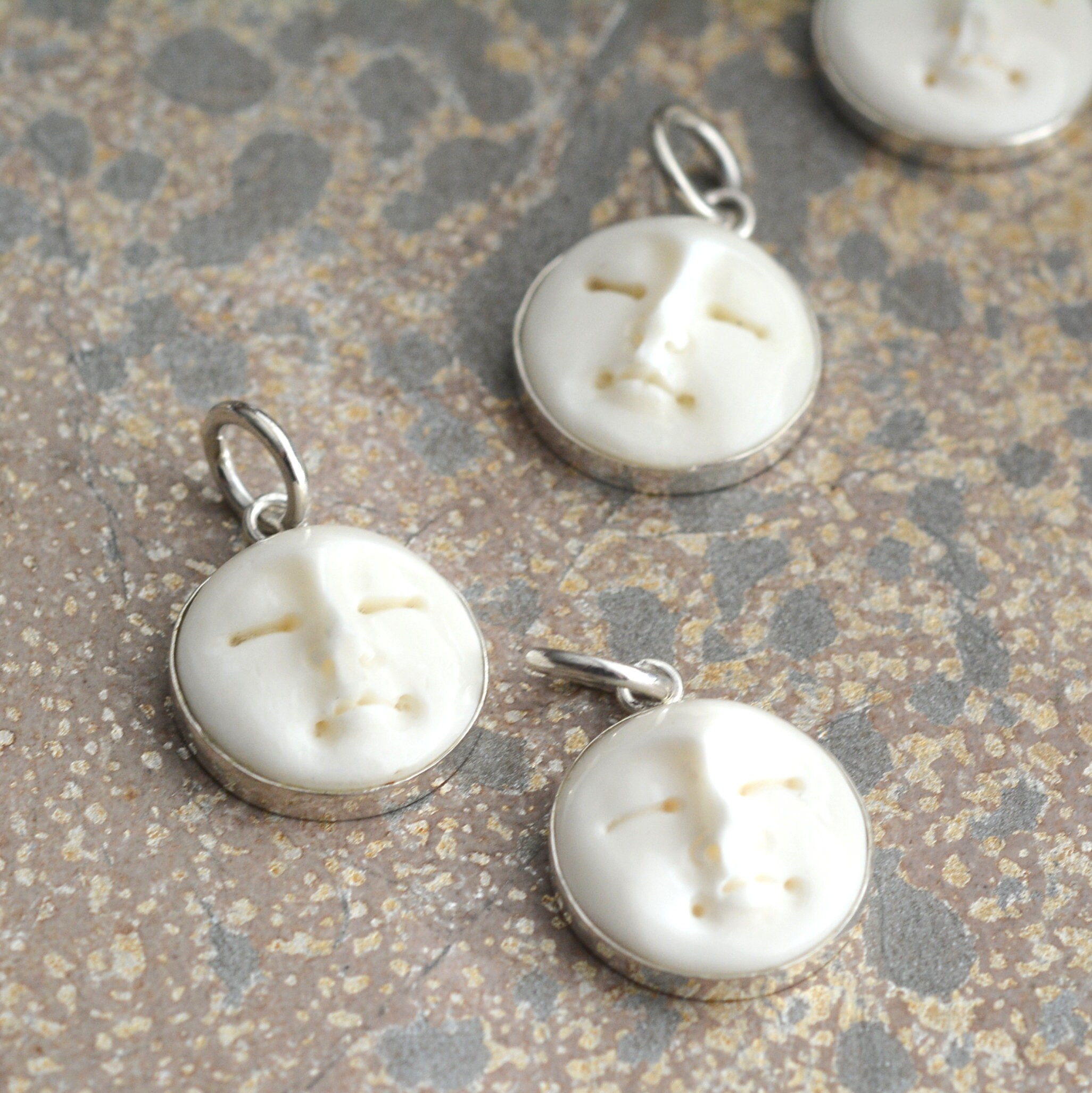 Hand Carved Bone Full Moon Face Pendant 15mm Handmade Bone - Etsy