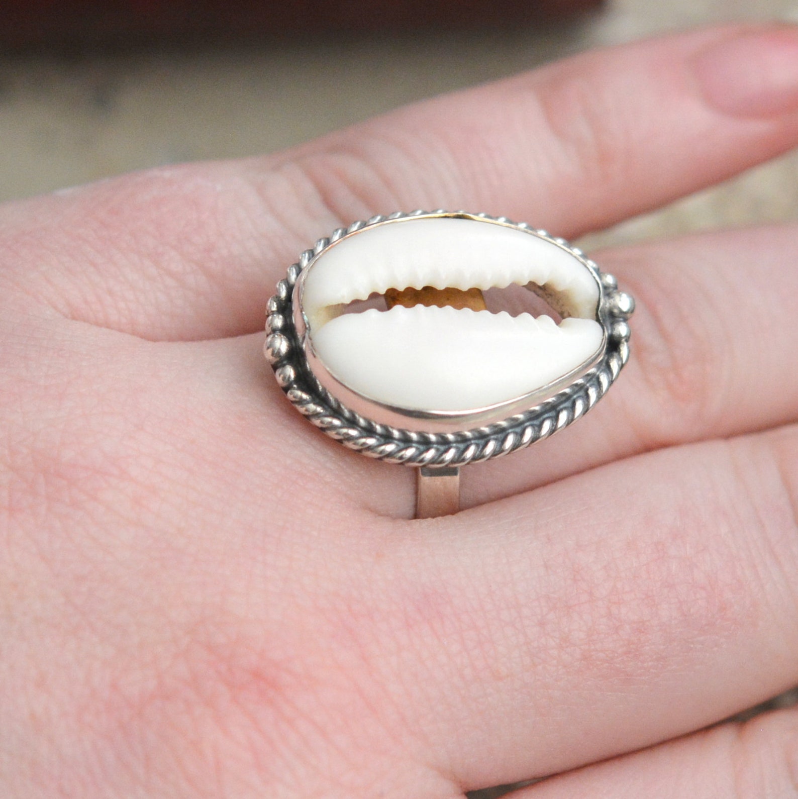 White Cowrie Shell Ring Cowry Shell Ring Large Sterling - Etsy