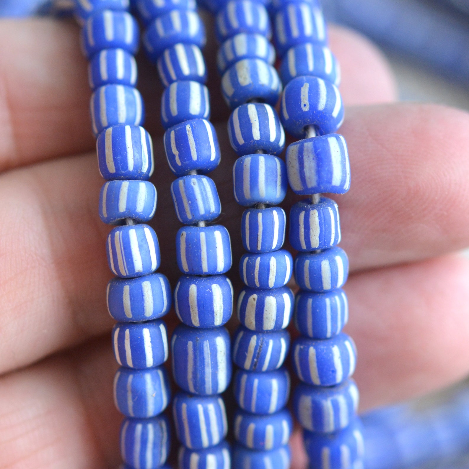 5mm Dark Blue Striped Tube Glass Beads White Striped Blue Etsy