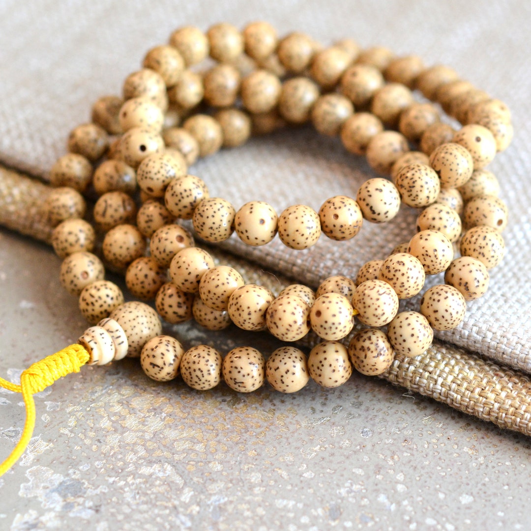 7mm Natural Lotus Seed Mala, 108 Lotus Seed Beads, Soft Tan, Speckled ...