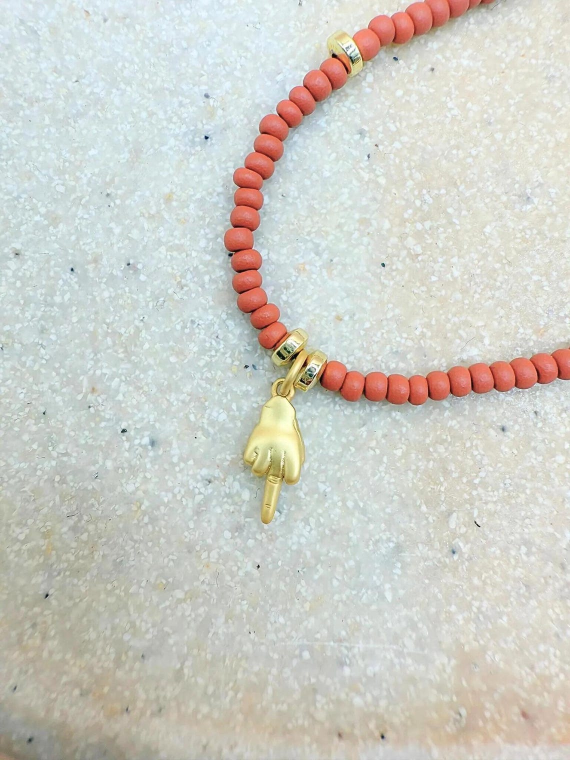 Middle Finger Beaded Charm Necklace - Etsy