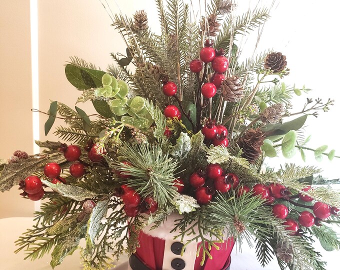 Santa Suit Christmas Floral Arrangement: Holiday Table Decor - Etsy