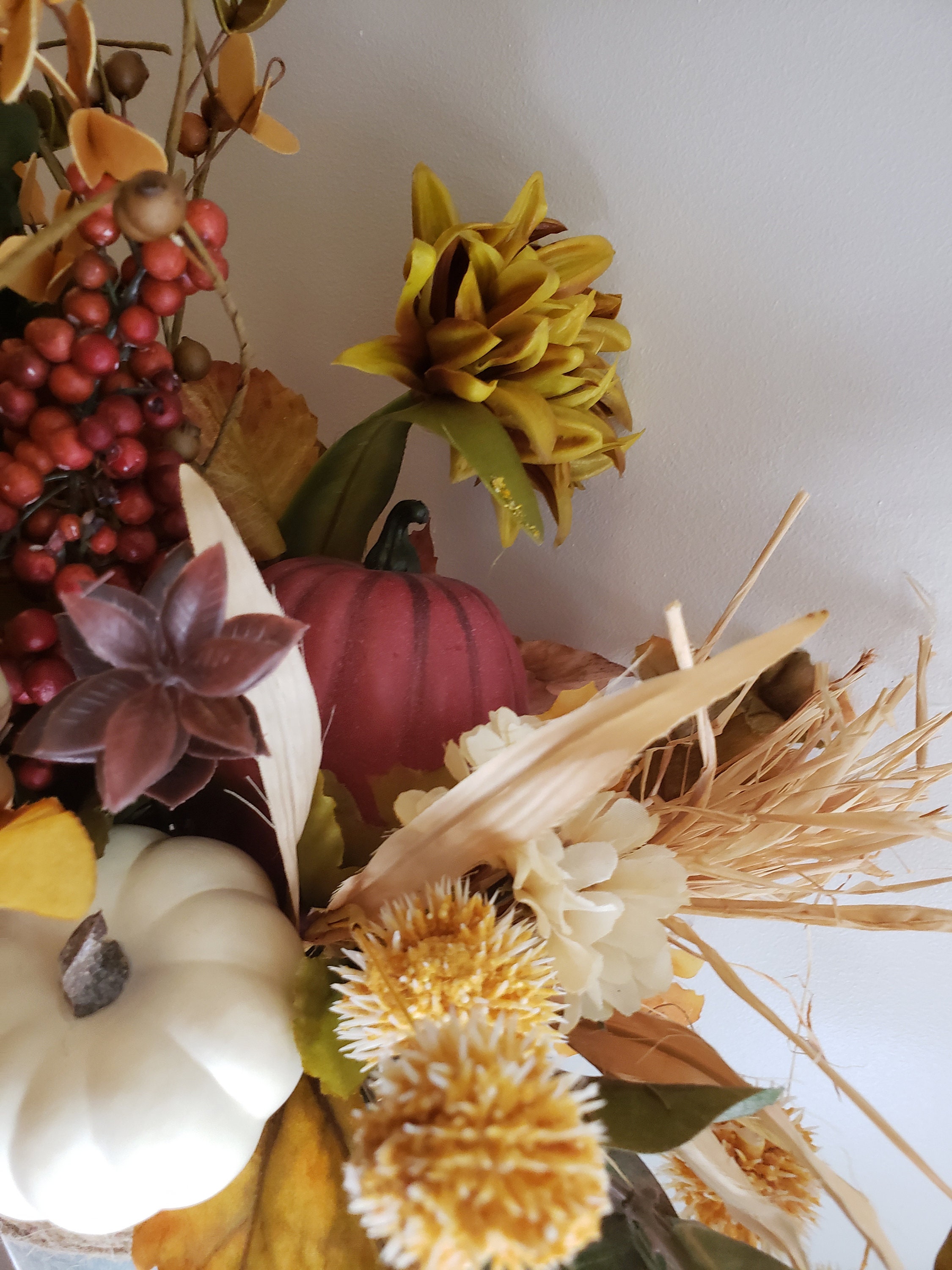 Fall Silk Floral Arrangement With Pumpkins and grateful Pumpkin Sign ...
