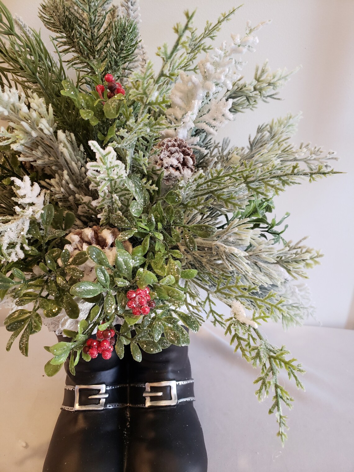 Santa Boots Floral Arrangement, Christmas Arrangement, Christmas Decor ...