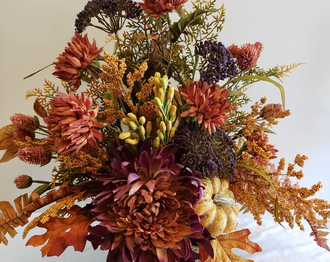 Purple and Deep Rust Fall Floral Arrangement, Fall Decor, Purple Mum ...