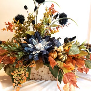 Navy Blue and Orange Fall Centerpiece, Nature Inspired Fall Silk Floral ...