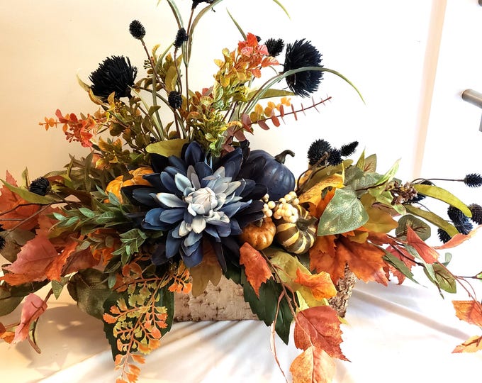 Navy Blue and Orange Fall Centerpiece, Nature Inspired Fall Silk Floral ...