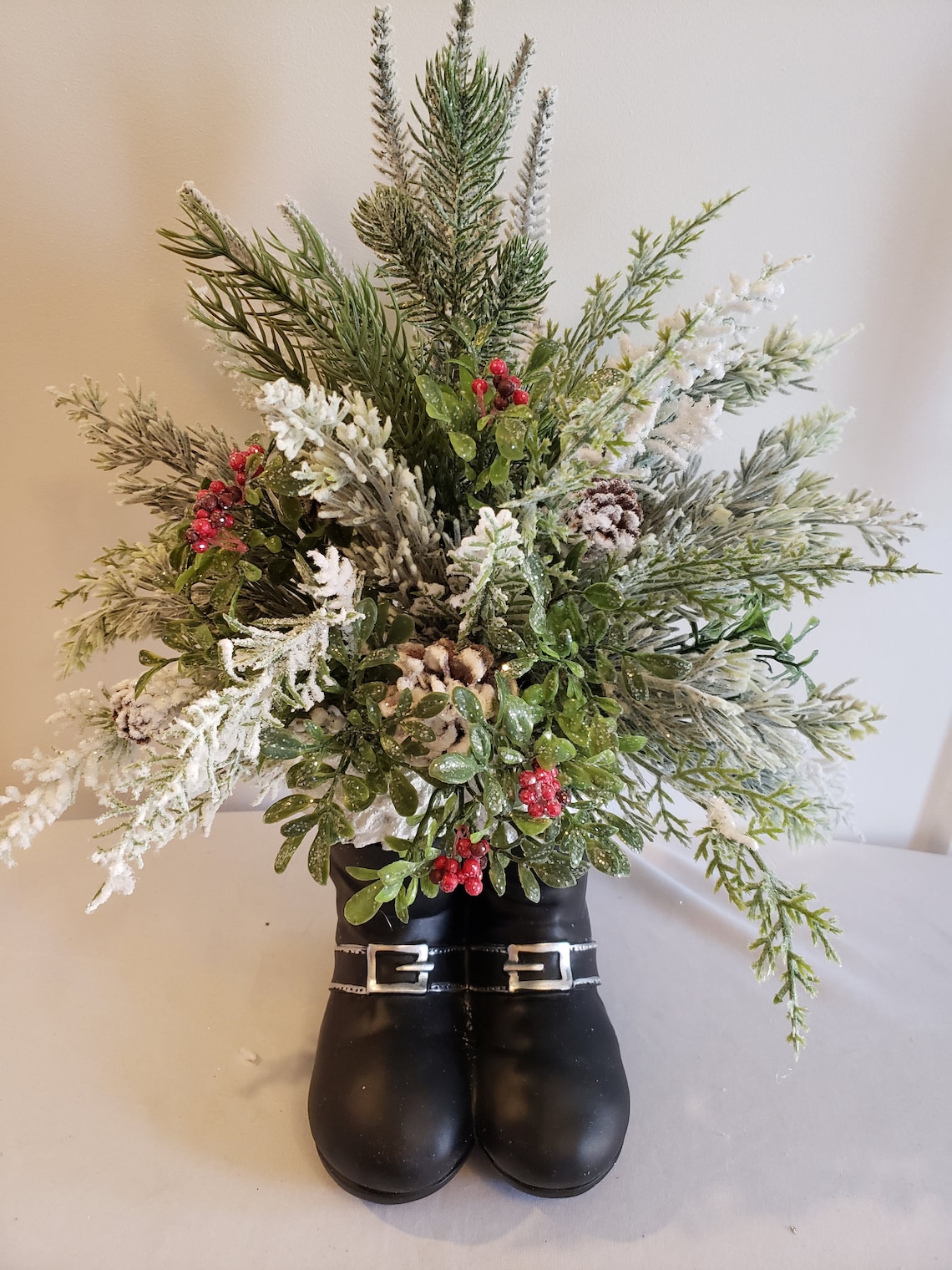 Santa Boots Floral Arrangement, Christmas Arrangement, Christmas Decor ...