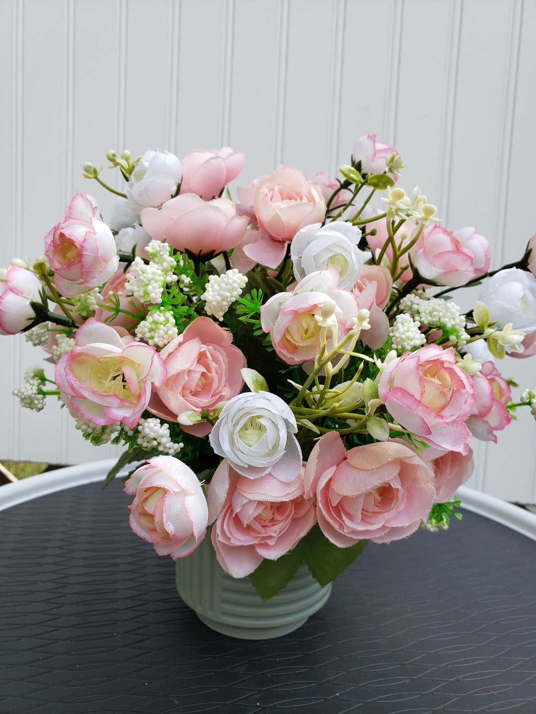 Small Table Arrangement, Peach Ranunculus, Small Centerpiece, Shelf ...
