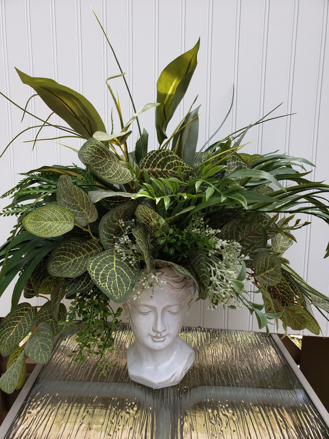 Greenery Arrangement, Goddess Bust Head Greenery Arrangement, Grecian Planter, Grecian Bust Pot ...