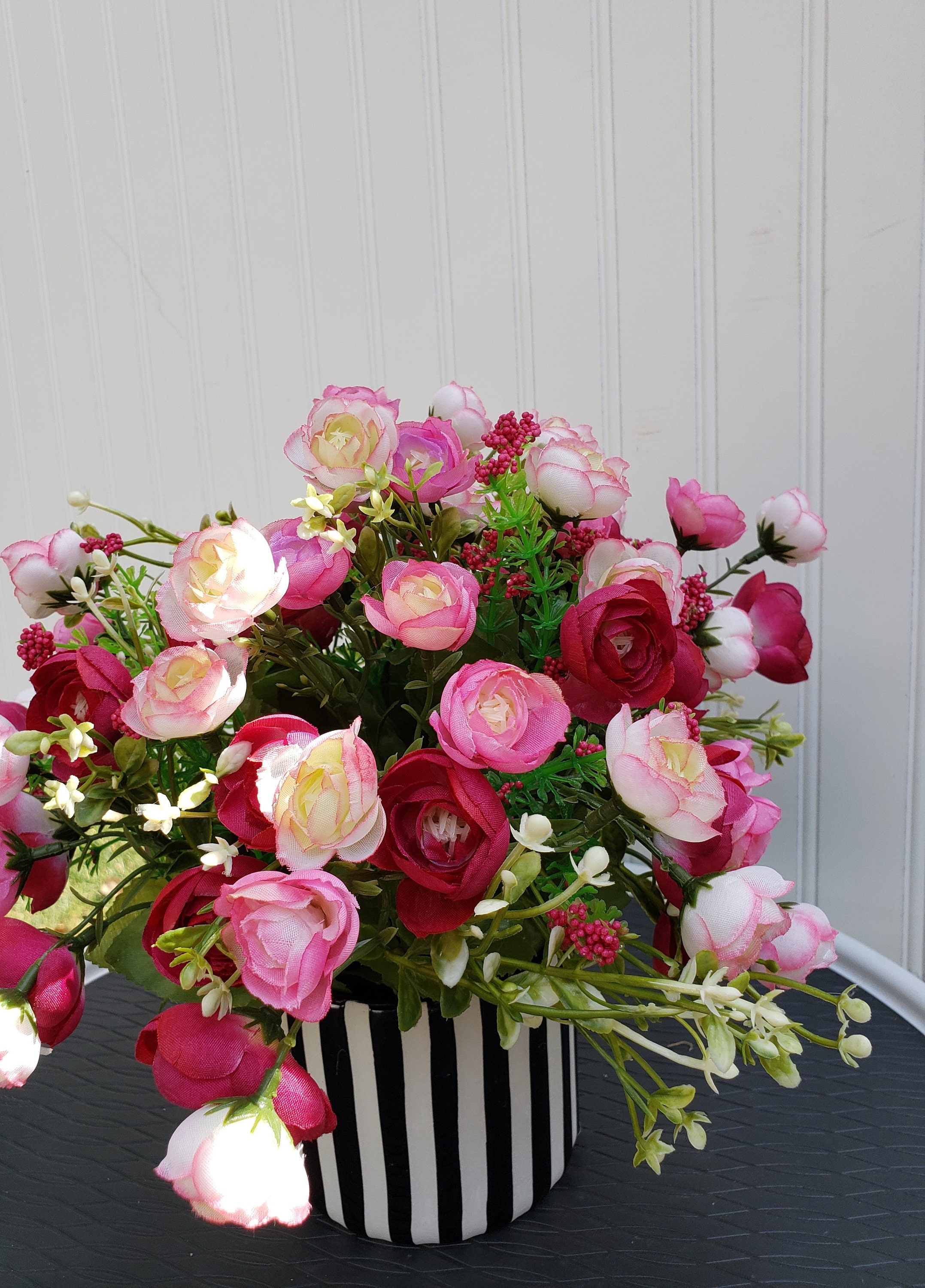 Small Table Arrangement Hot Pink and Burgundy Centerpiece - Etsy