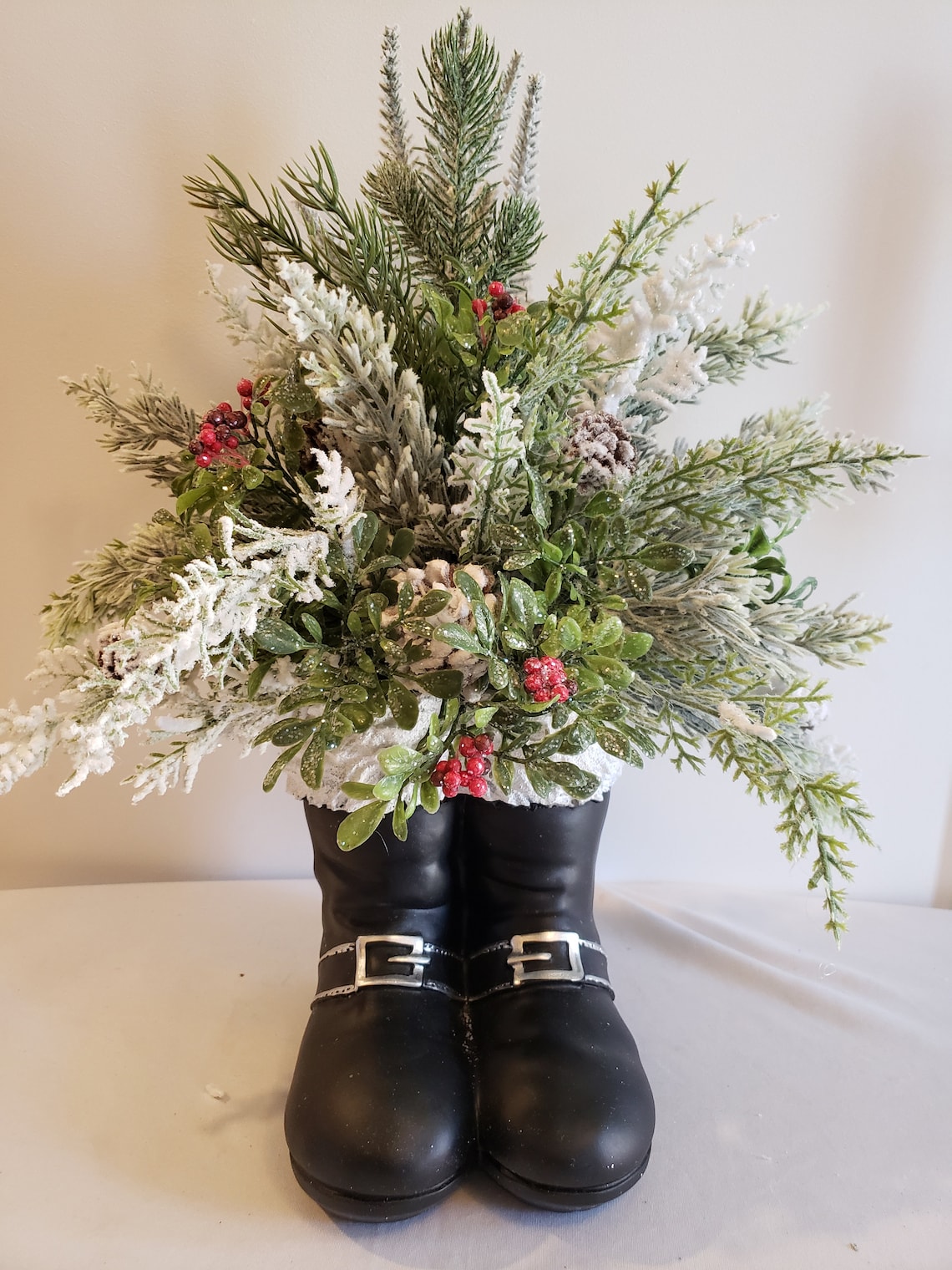 Santa Boots Floral Arrangement, Christmas Arrangement, Christmas Decor ...