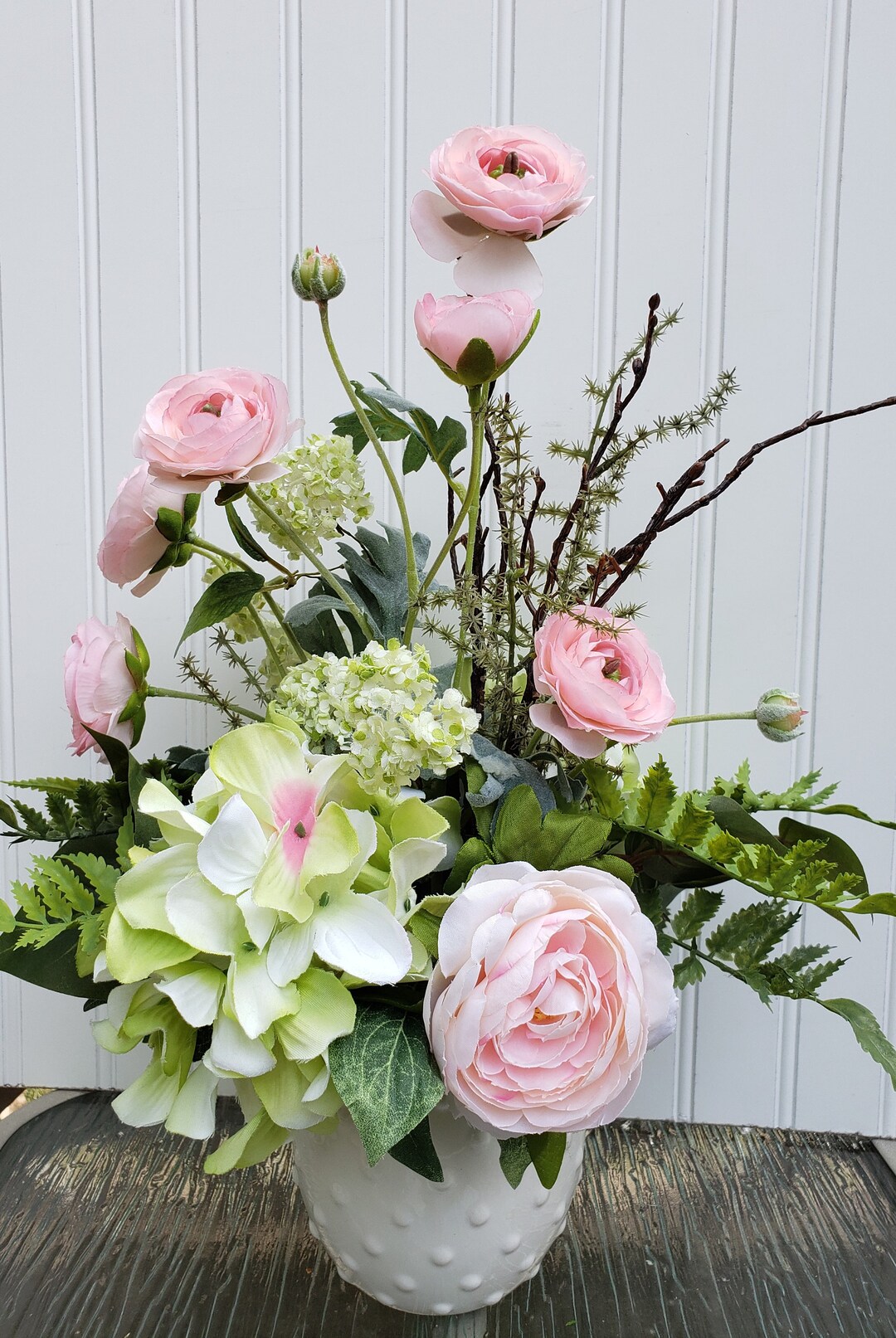 Small Table Arrangement, Pastel Floral Arrangement, White Hobnail Vase ...