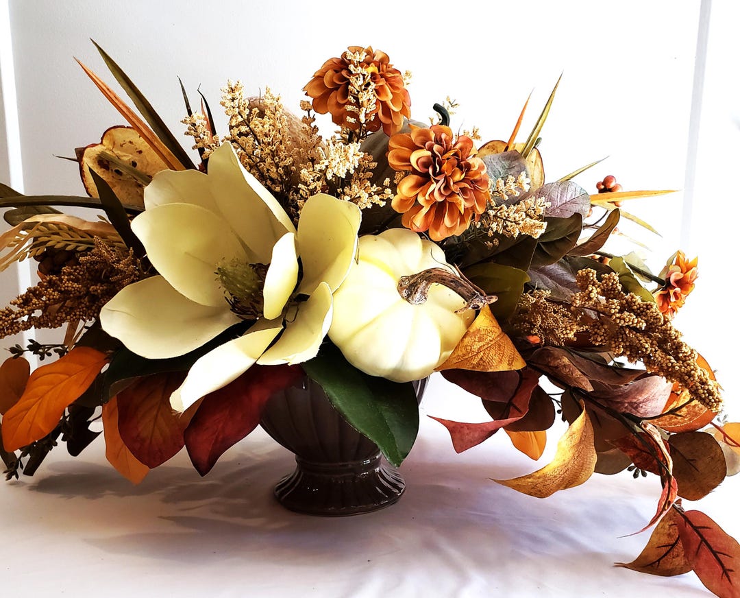Cream Magnolia Fall Centerpiece: Elegant Silk Floral Arrangement - Etsy