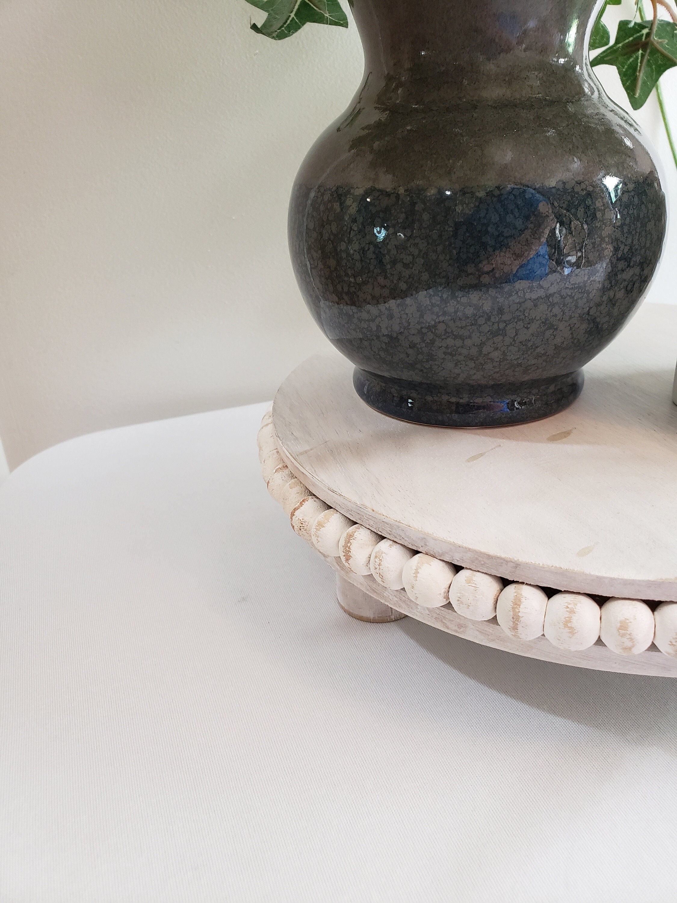 Round Wood Riser for Display, Wooden Riser, Whitewashed Wooden Beaded ...