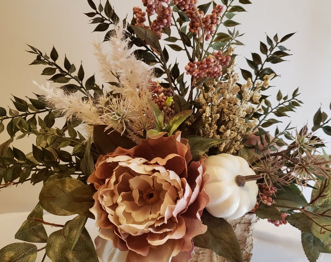 Mauve Pink Cream Fall Silk Floral Arrangement, Silk Flower Arrangement ...