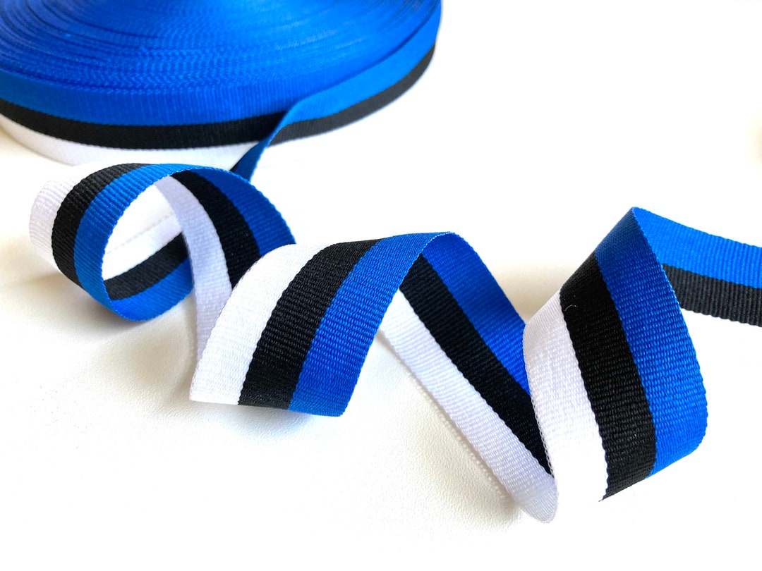 Estonian Flag Ribbon 3 Meters, White Black Blue Striped Ribbon for ...
