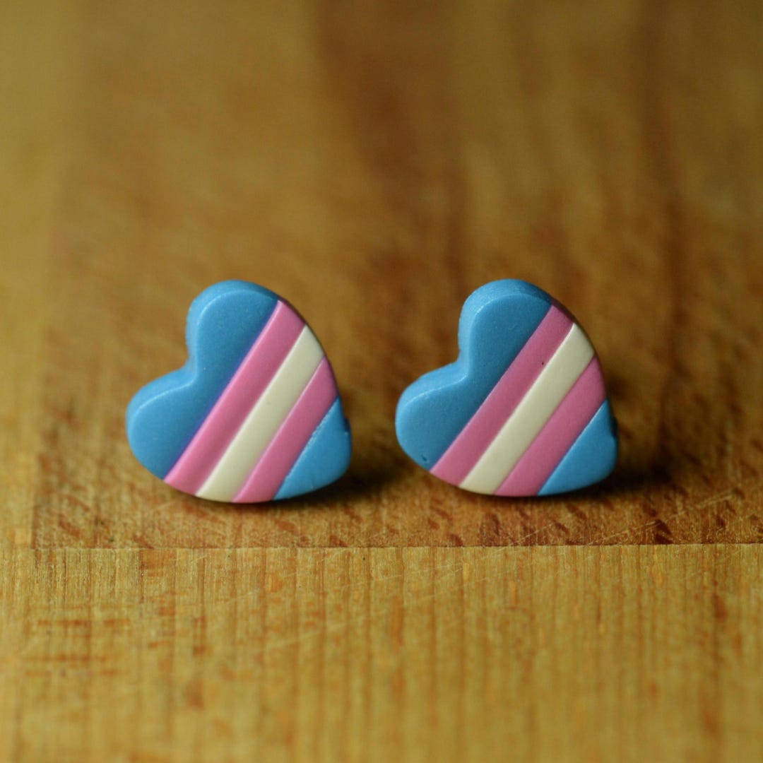 Trans Pride Heart Stud Earrings - LGBT Polymer Clay Earrings - Etsy