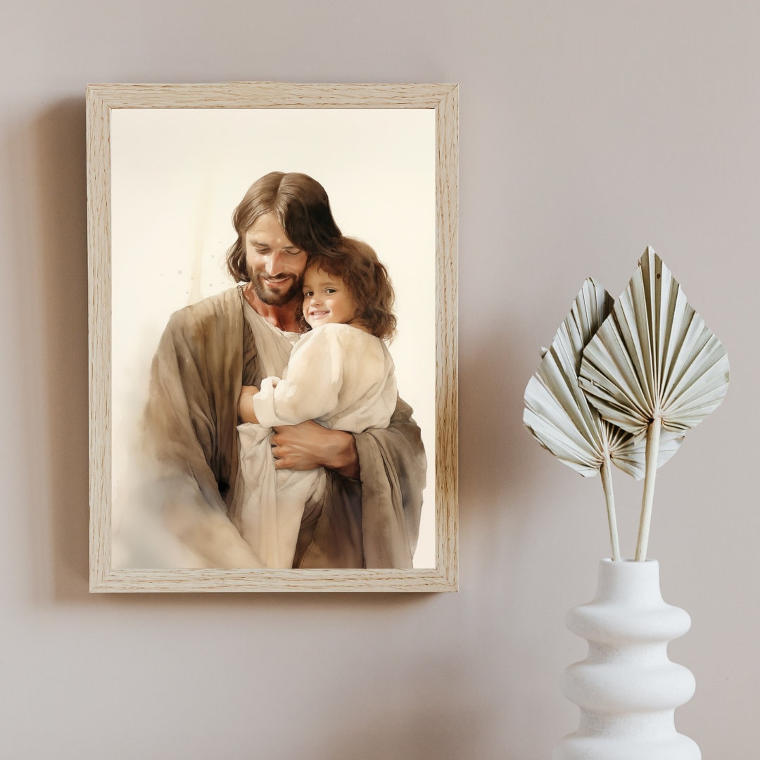 Jesus With Child Embrace / Watercolor Printable / Jesus Nursery Art ...