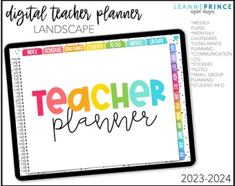 Customizable Boho Rainbow Digital Teacher Planner Undated Portrait ...