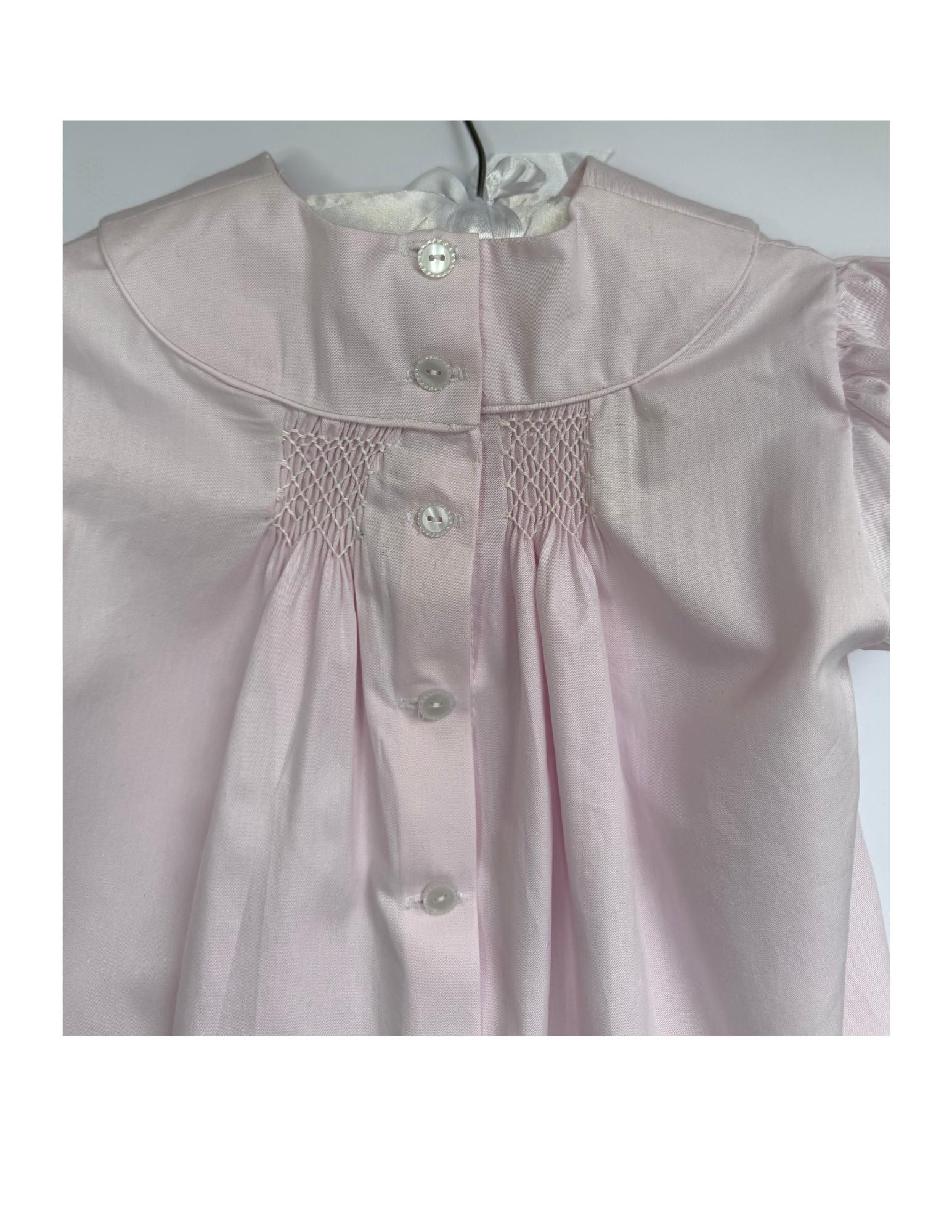 Girls Pink Smocked Dress Cotton Twill French Val Lace Heirloom Baby ...