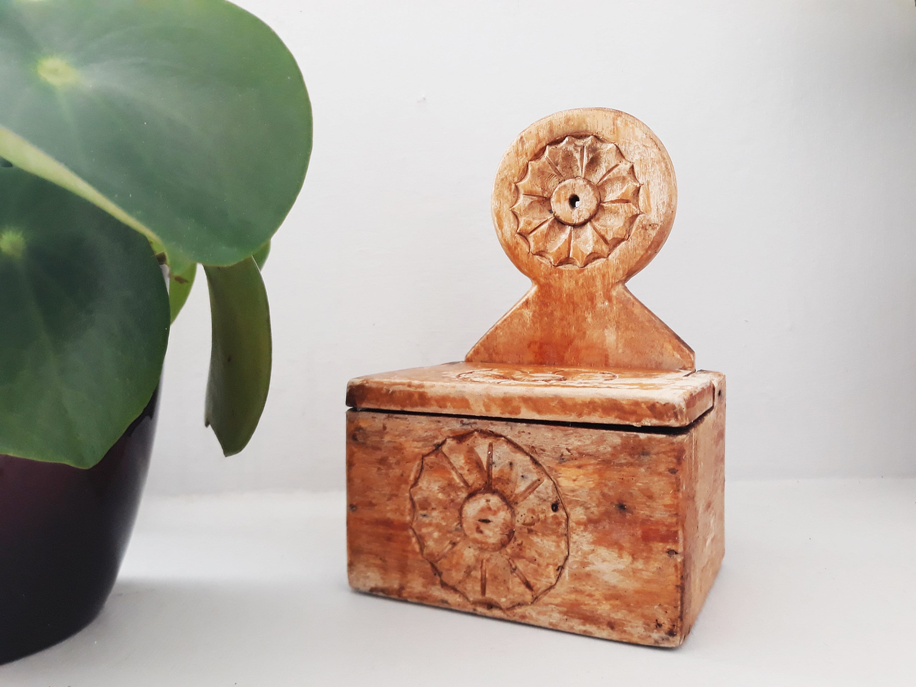 Vintage wooden salt container. | Etsy