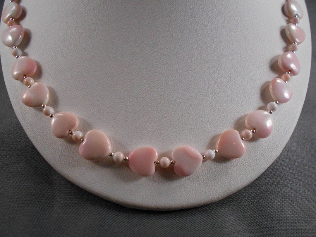 Pink Conch Shell Hearts Necklace and Earring Set - Etsy