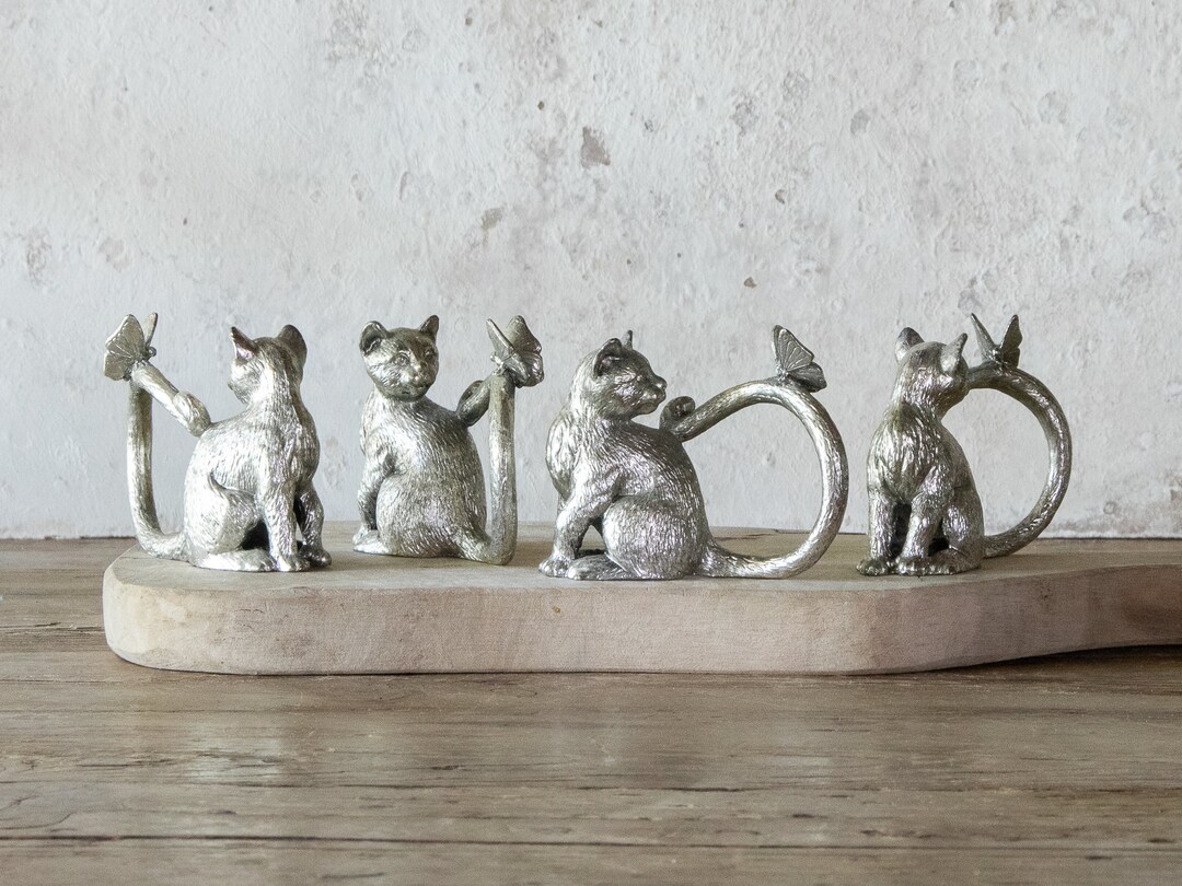 Set of 4 Cat Napkin Rings, Set of Four Pewter Arthur Court Kitten and ...