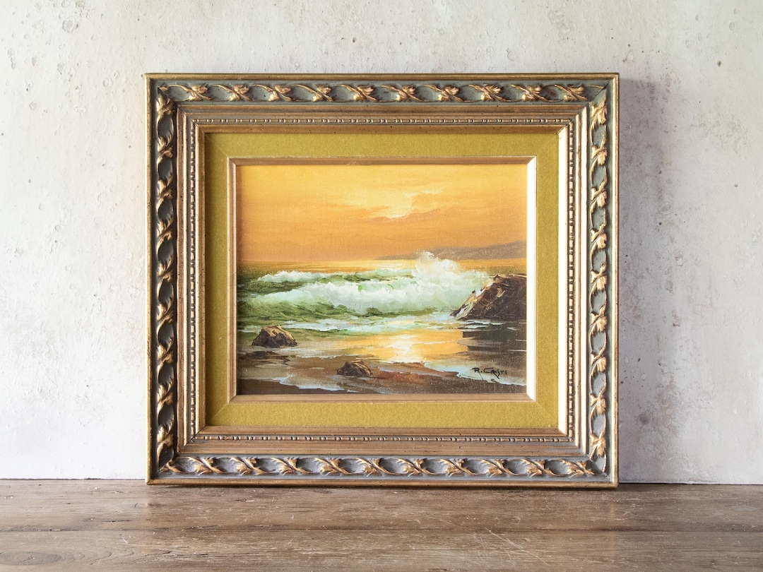 Original Seascape Oil Painting, Signed Vintage Ocean Painting on Board ...