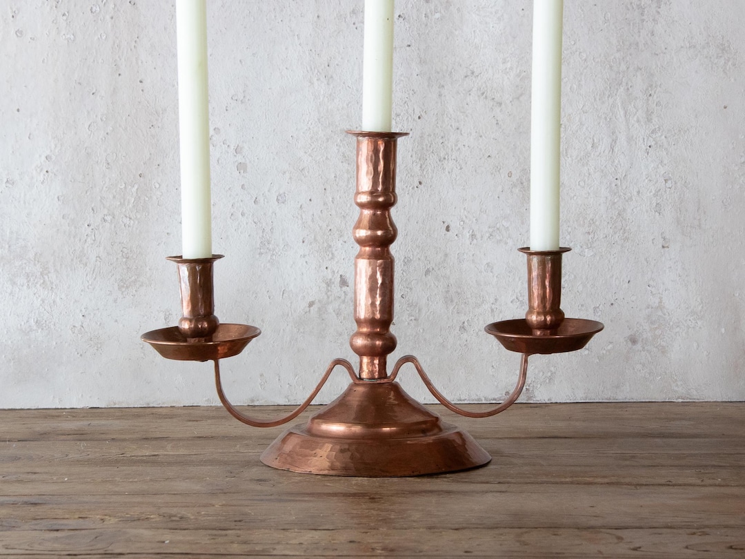 Copper Triple Candelabra, Hammered Copper 3 Arm Candlestick Holder ...