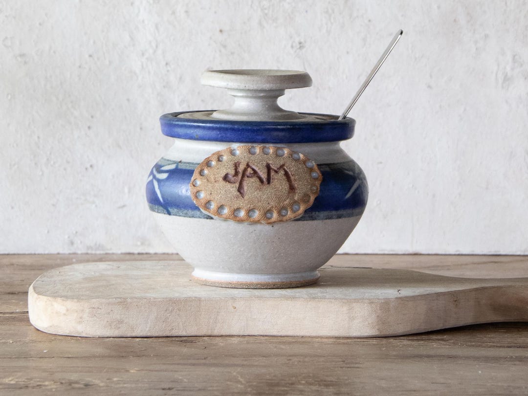 Vintage Ceramic Jam Jar With Spoon: Signed Pottery Pot - Etsy