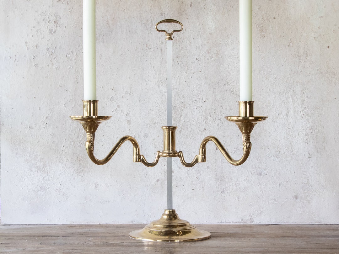Double Arm Baldwin Brass Candelabra, 15" Tall Vintage Two Branch Candleholder, Adjustable Arms ...