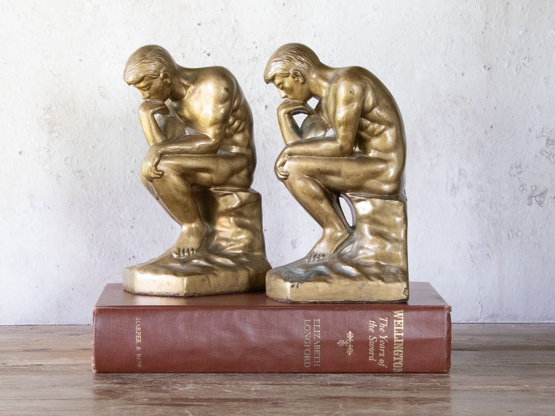 Set of the Thinker Bookends, Pair of Vintage Heavy Brass 1928 Rodin ...