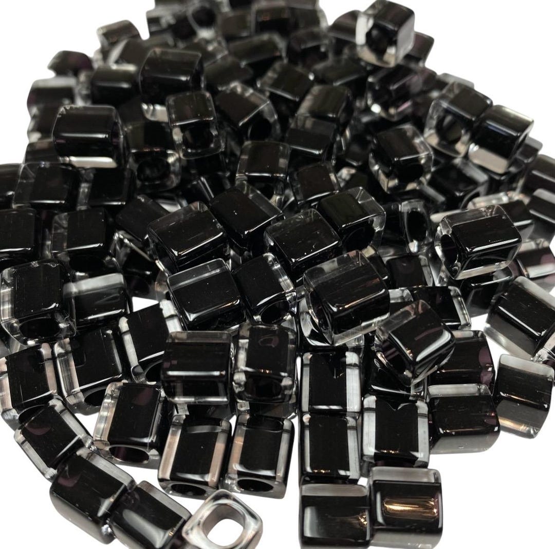 20 LARGE HOLE Black Cubes ~ Furnace Art Glass Beads DIY Jewelry Making ...