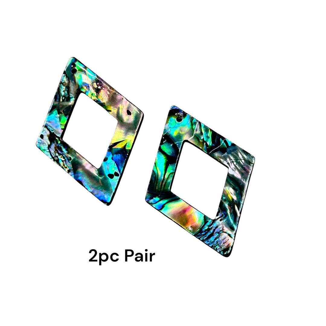 Abalone Diamond Shell 2pc 35mm Drilled Dangles | Pendant Hollow Piece ...