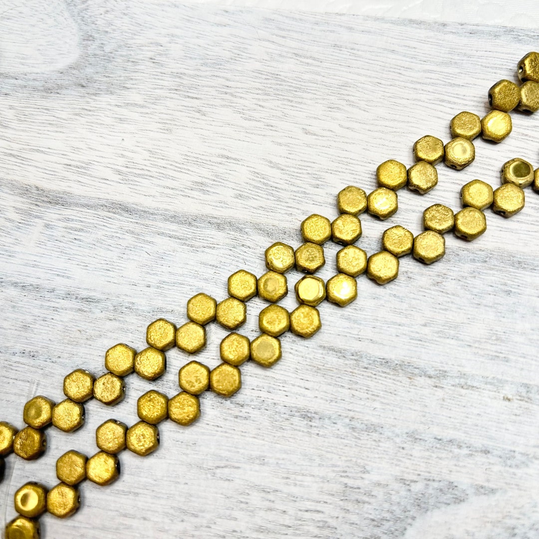 Honeycomb Bead ~ Jet Etch Full Amber, Two Hole Glass Beads 30 Pc Strand ...