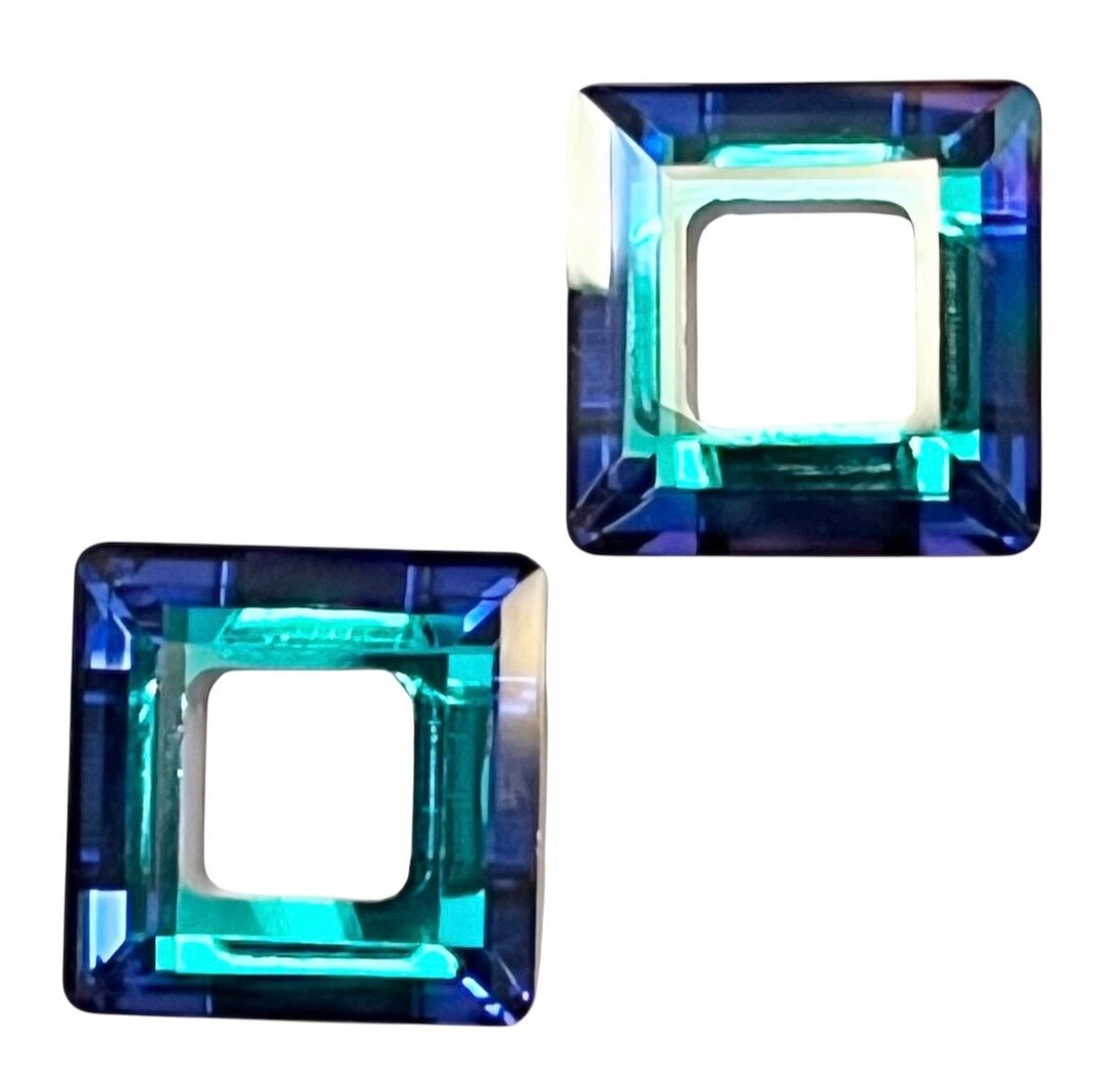 Square Ring Bermuda Blue 2pc 14mm Austrian Crystal Fancy Stone DIY ...