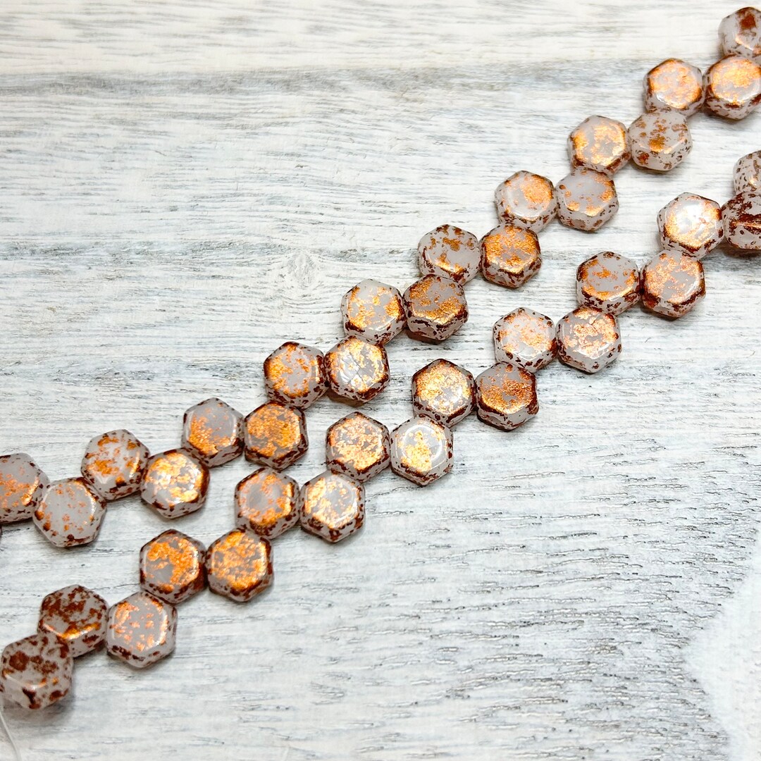 Honeycomb Bead ~ Copper Splash Chalk - Two Hole Glass Beads 30 Pc ...