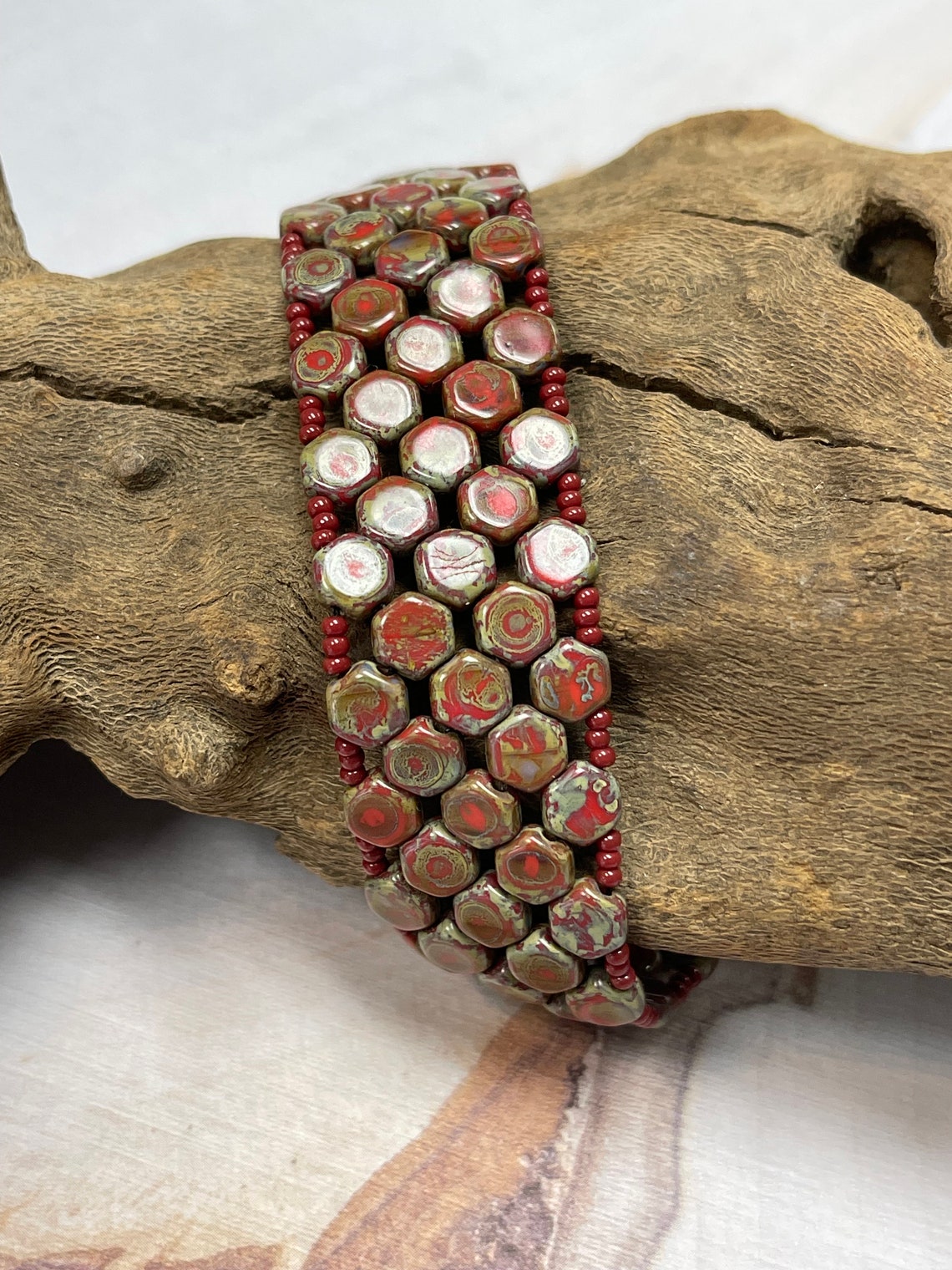 Honeycomb Bead ~ Jet Etch Full Labrador, Two Hole Glass Beads 30 Pc ...