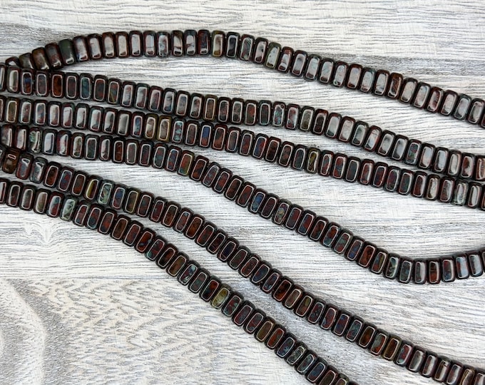 Czechmates Brick Beads ~ Picasso Umber - Brick Beads ~ 3x6mm ~ Two Hole ...