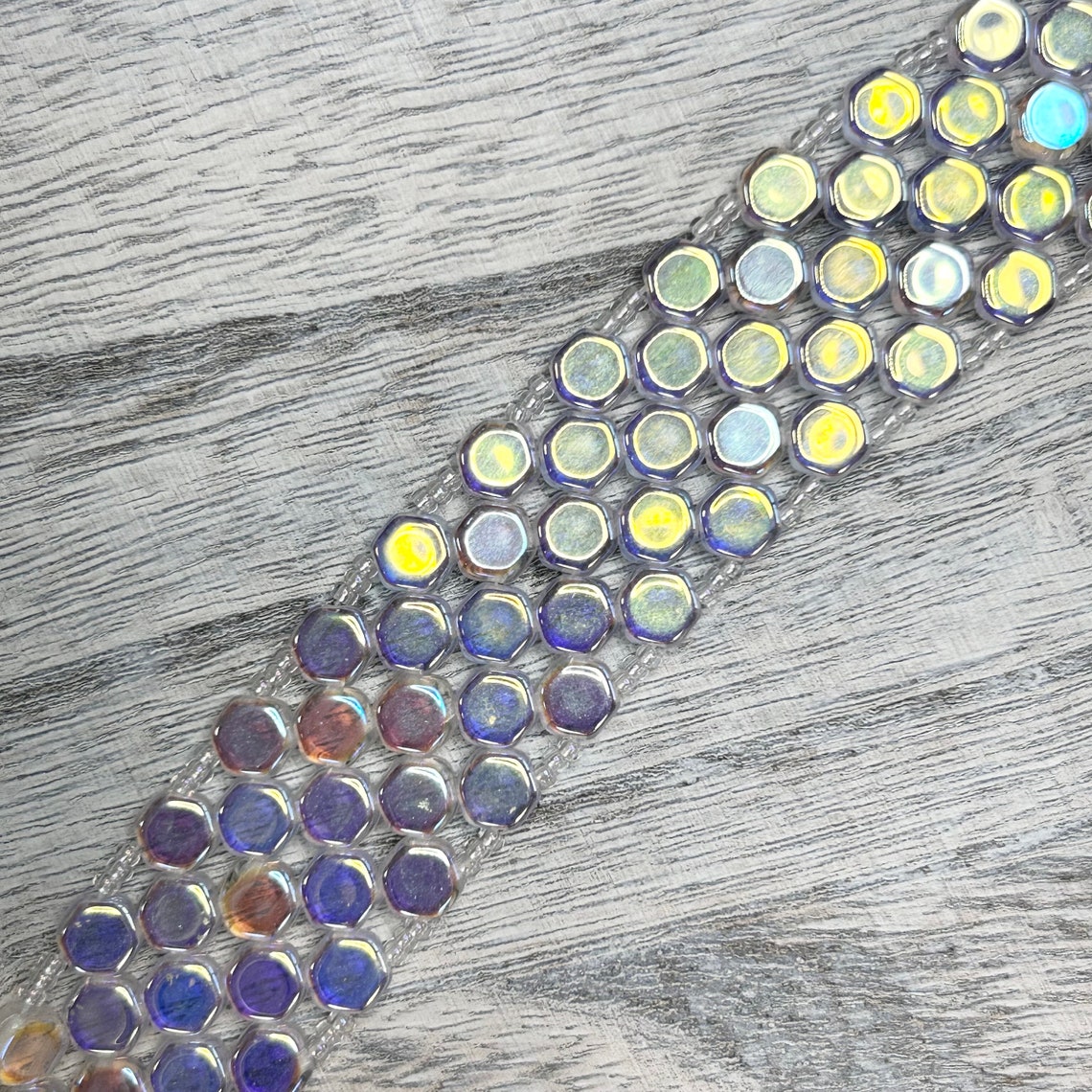 Honeycomb Bead ~ Jet Etch Full Labrador, Two Hole Glass Beads 30 Pc ...