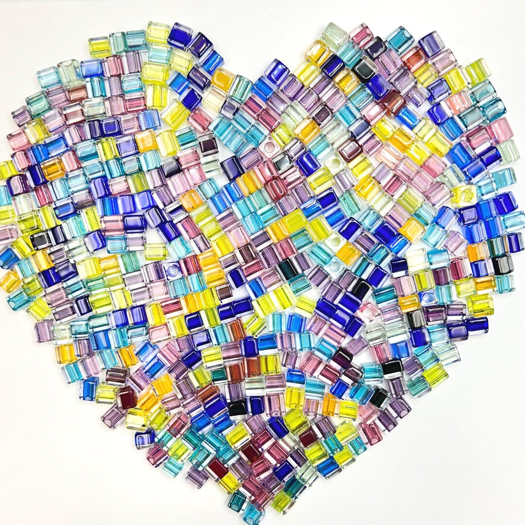 1/4 LB 90-120 (4 Oz) Med Gem Tone Cubes~furnace Art Glass Beads DIY ...