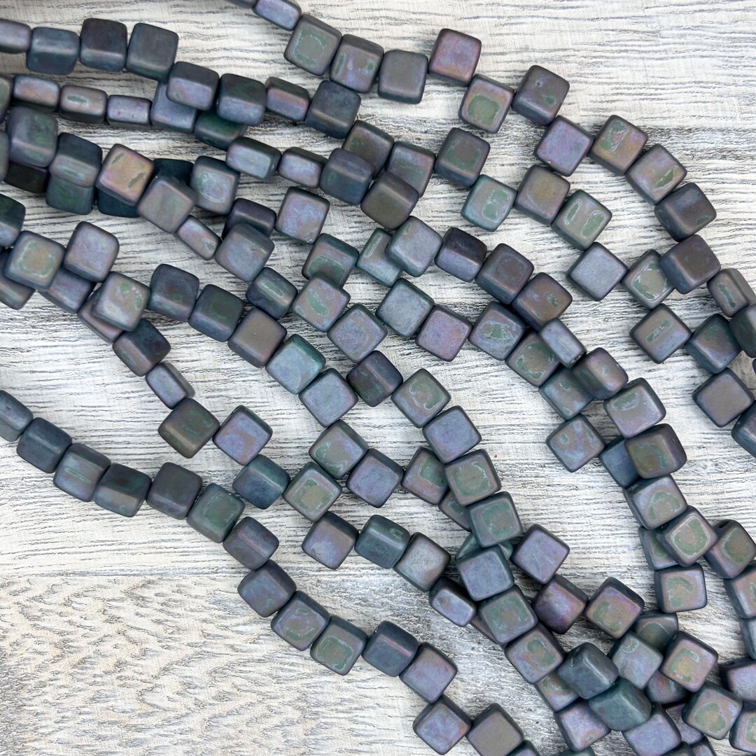 Czechmates Mini Tile Beads ~ Turquoise Nebula Matte 5mm ~ Two Hole ...