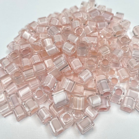 20 Large Hole Baby Pink Cubes Furnace Art Glass Beads DIY | Etsy