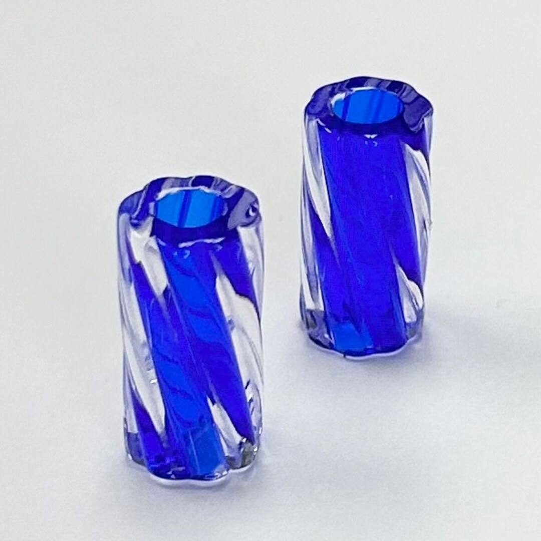 Cobalt Blue Twists Furnace Art Glass Beads 2pc 16mm Pair DIY Jewelry ...