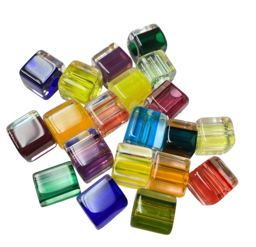 10 LARGE HOLE X-large Transparent Cubes ~ Furnace Art Glass Beads ...