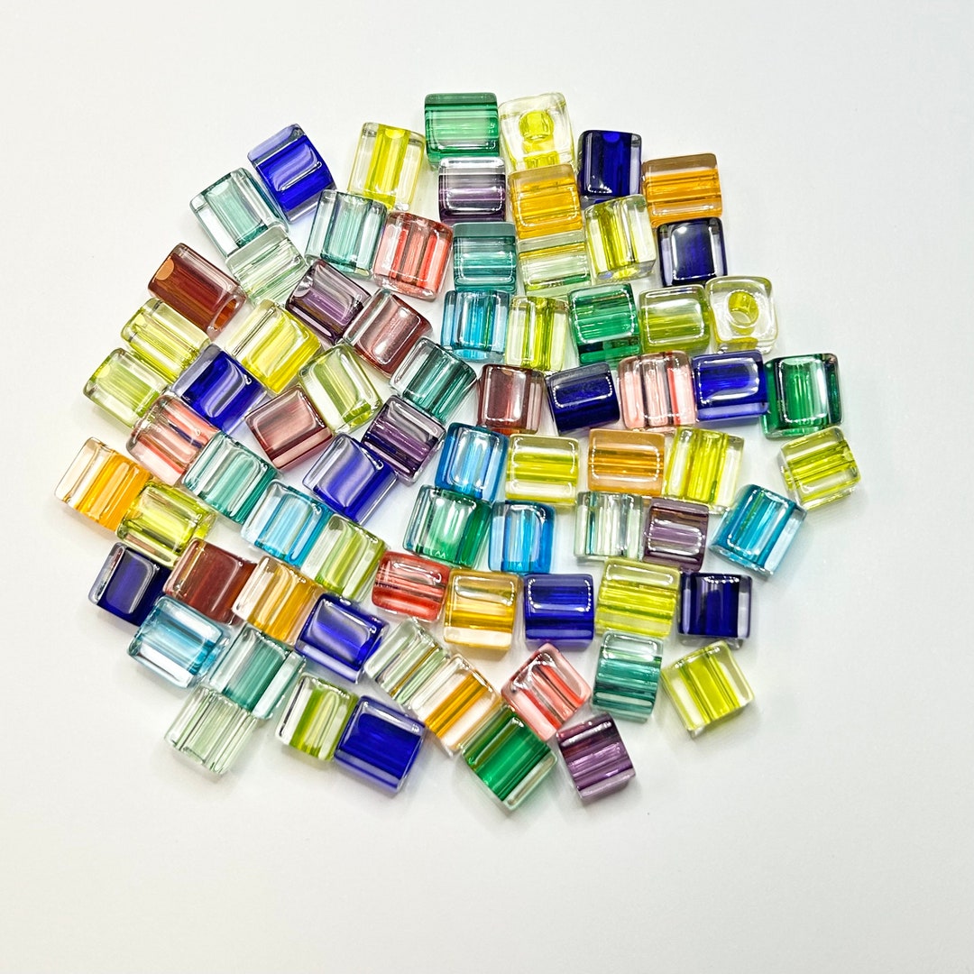 1/4 LB (86) Beads 4 Oz XLG Gemtone Cubes~furnace Art Glass Bead DIY ...