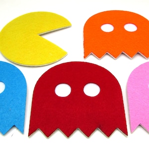 Set of 5 Pac-man Felt Coasters, Pacman & Ghosts Atari Arcade Drinks ...