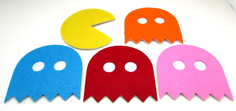 Set of 5 Pac-man Felt Coasters, Pacman & Ghosts Atari Arcade Drinks ...