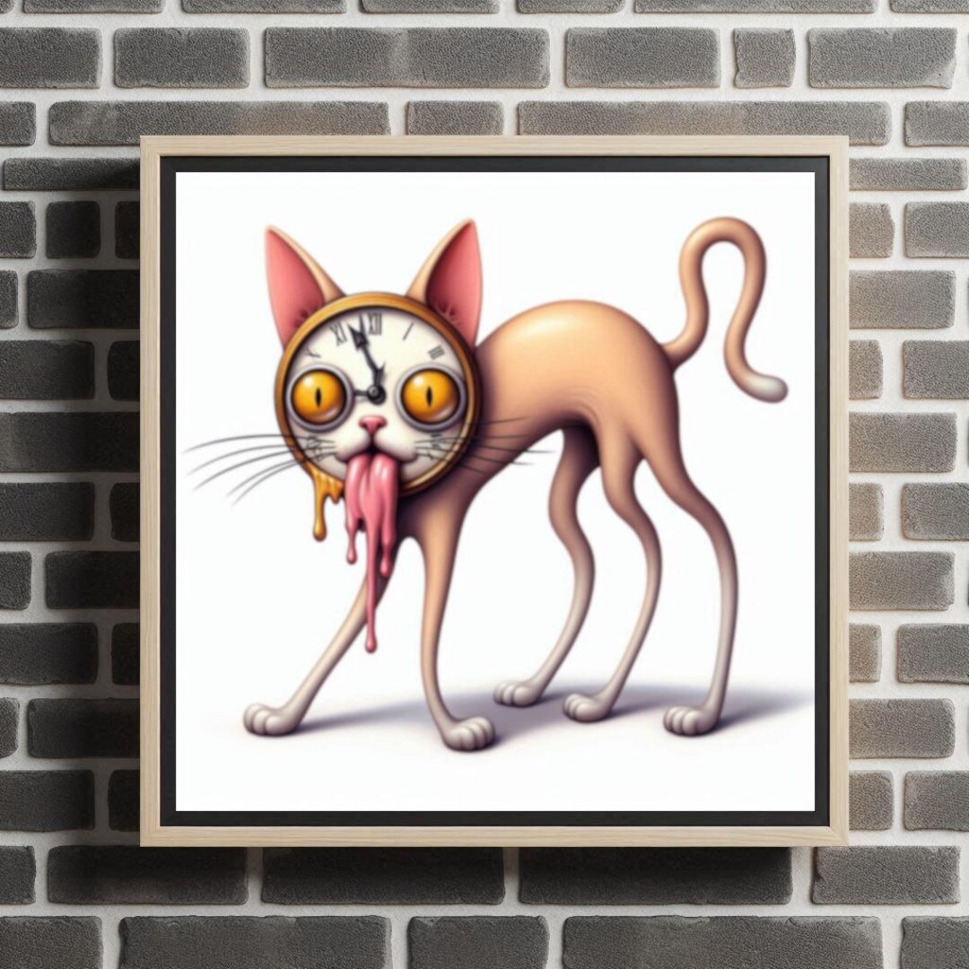 Dreamscape Feline Art Print: Surreal Cat With Clock Face (digital ...